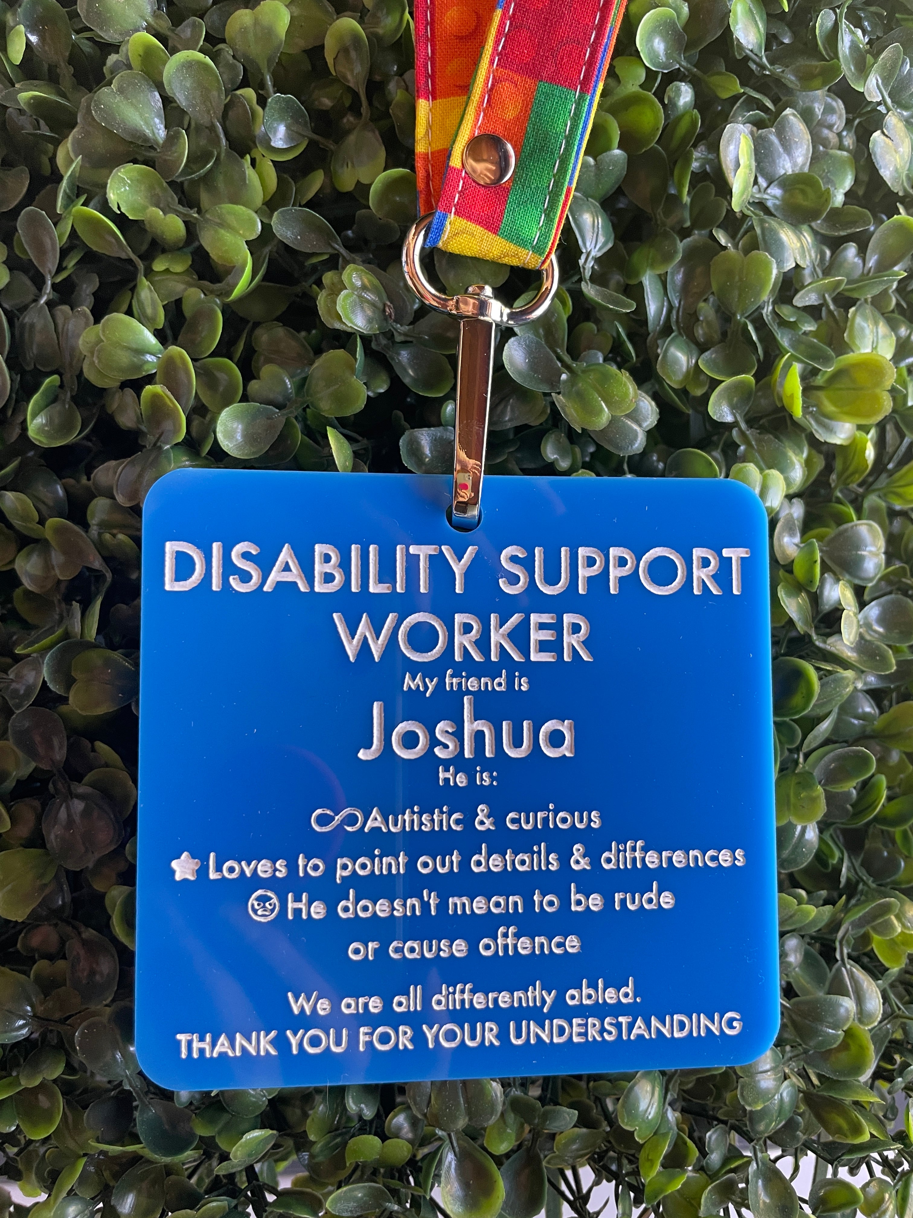 Disability Support Worker tag & lanyard – Emma Jae Custom Laser Designs